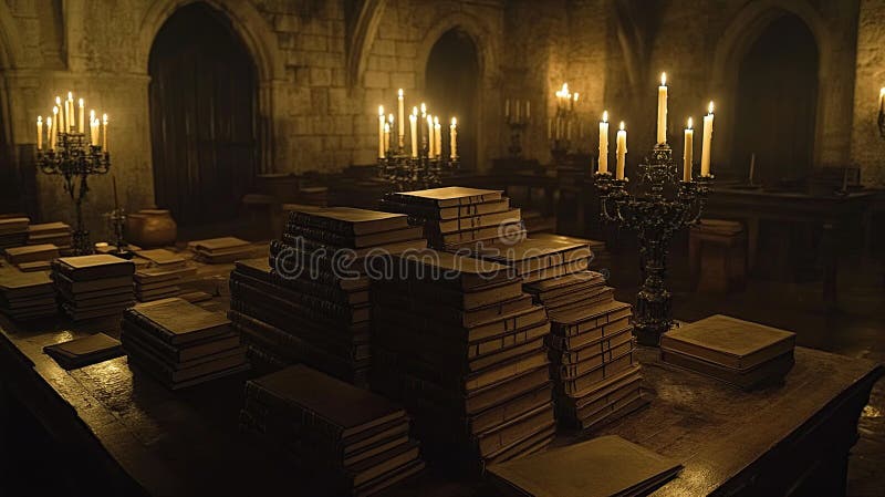 Ancient Books Candlelit Library Gothic Interior Stock Photos - Free ...