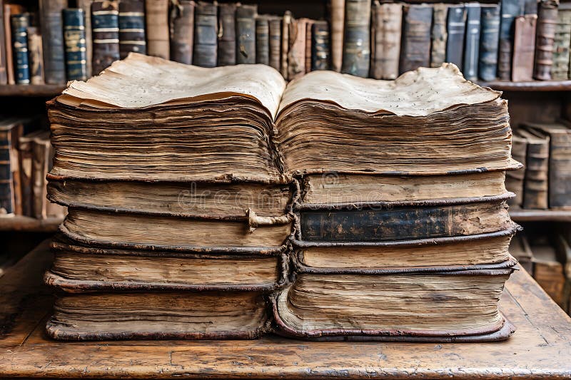 Ancient Books Stacked on Table in Old Library Stock Photo - Image of ...