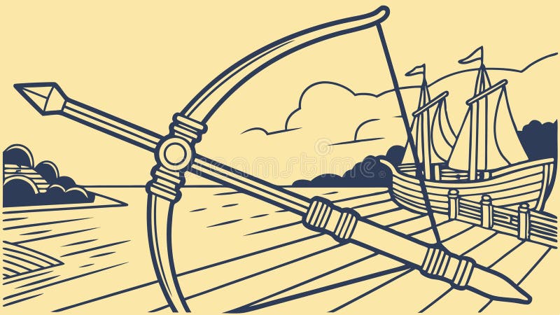 Ancient Bow and Arrow with a Sailing Ship, Historical Exploration ...