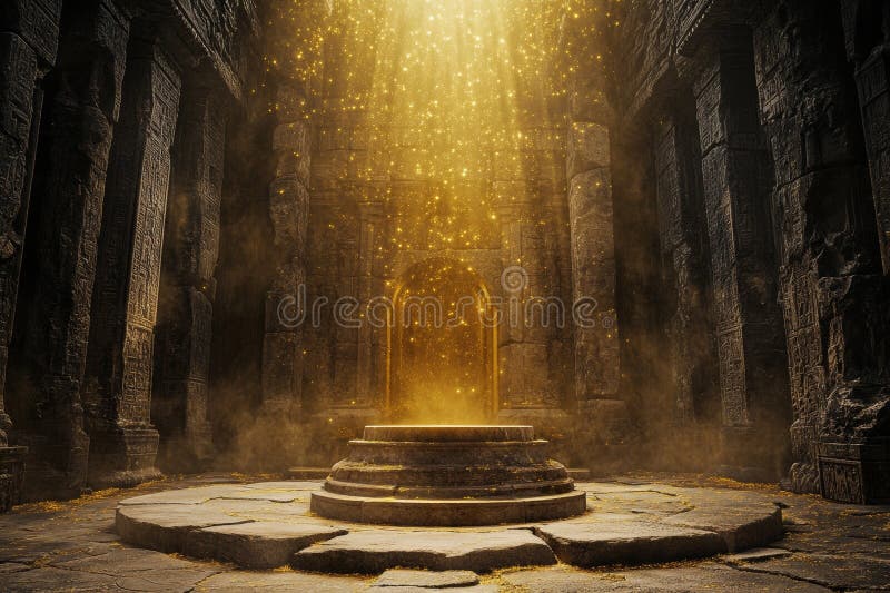 The Ancient Bowl and Stone Setting are Bathed in Golden Light Stock ...