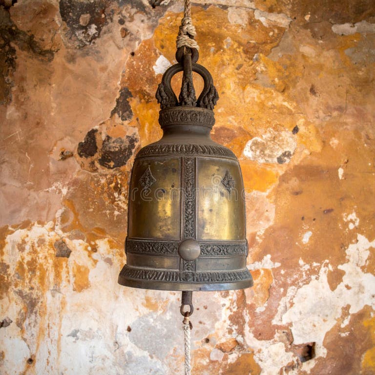 Ancient Brass Bell Hanging on Old Temple Wall Stock Illustration ...