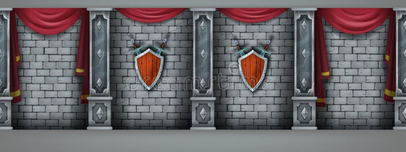 Ancient Brick Wall Seamless Background, Vector Stone Castle Interior ...