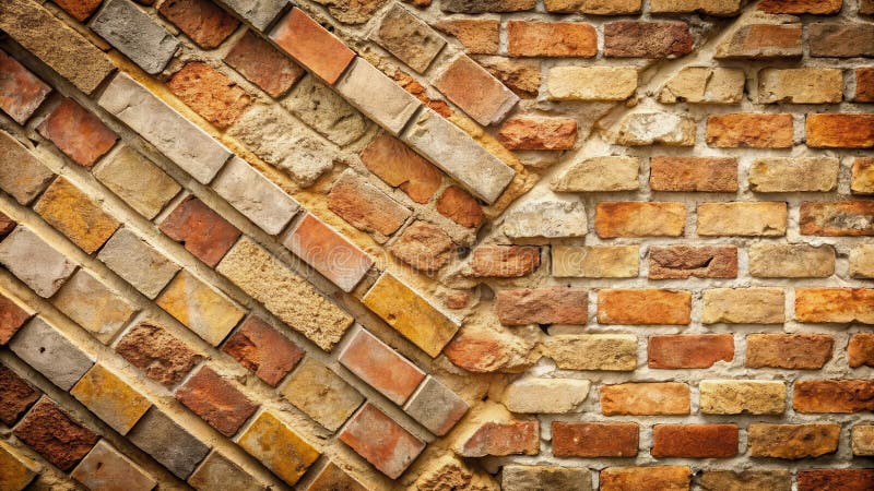 Ancient Brickwork a Diagonal Pattern of Aged Bricks with Varied Hues ...