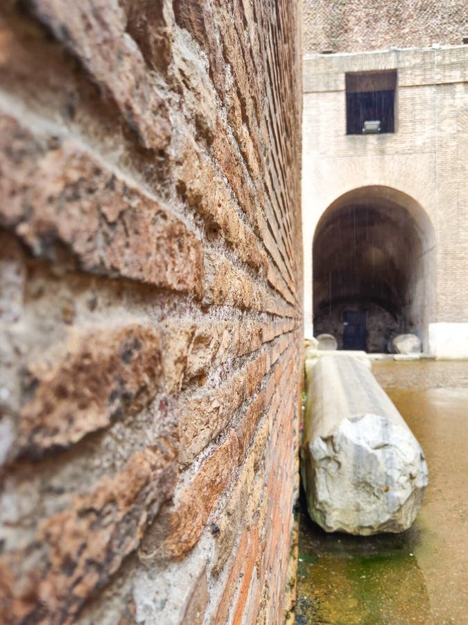 Ancient Broken Marble Pillar Inside the Coliseum in Rome Italy. Stock ...
