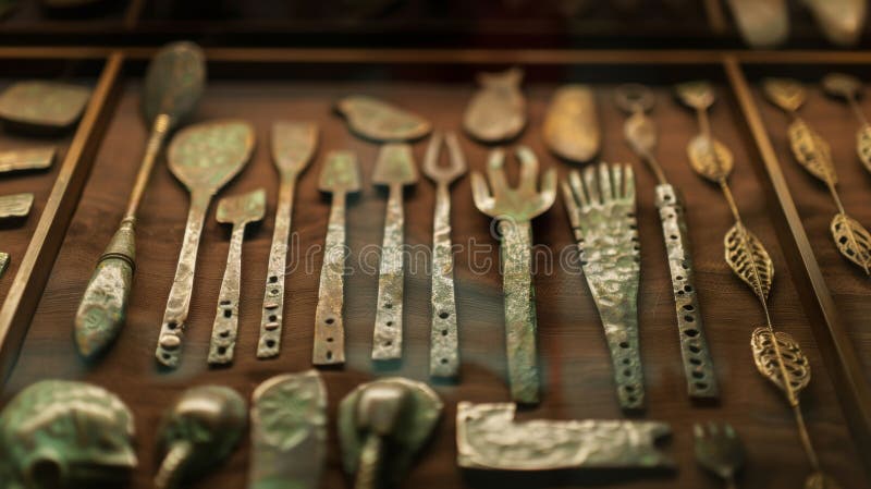 Ancient Bronze Cutlery and Artifacts Displayed in Museum Stock Image ...
