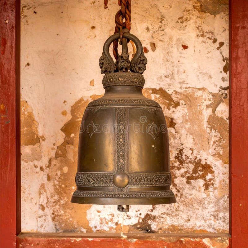 Ancient Bronze Temple Bell Hanging on Weathered Wall Stock Illustration ...