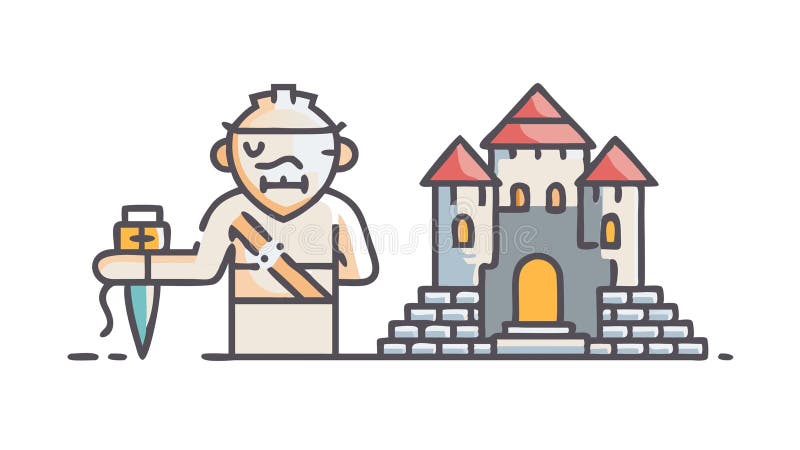 Ancient Builder with Castle, Symbolizing Historical Craft, Vector ...