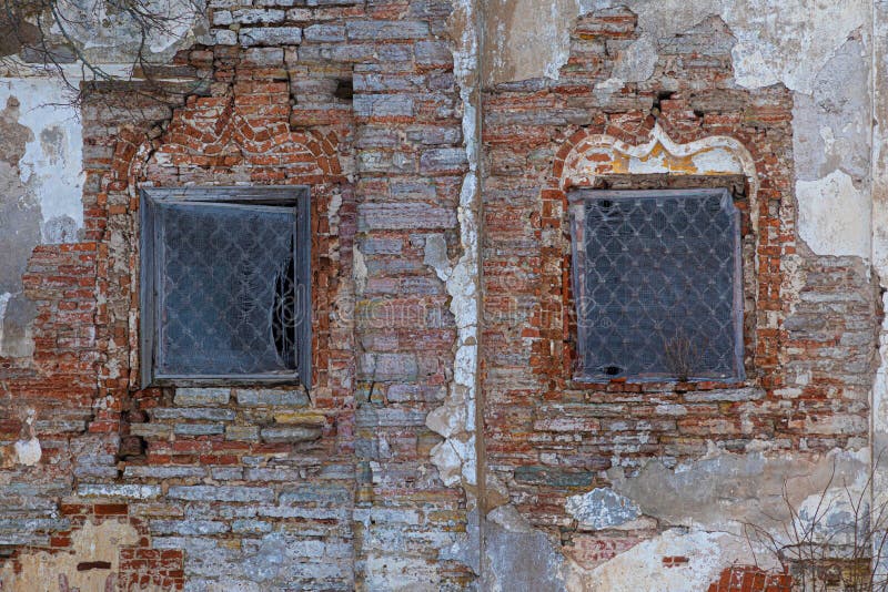 Ancient Building or Edifice Facade or Front with Windows Covered with ...