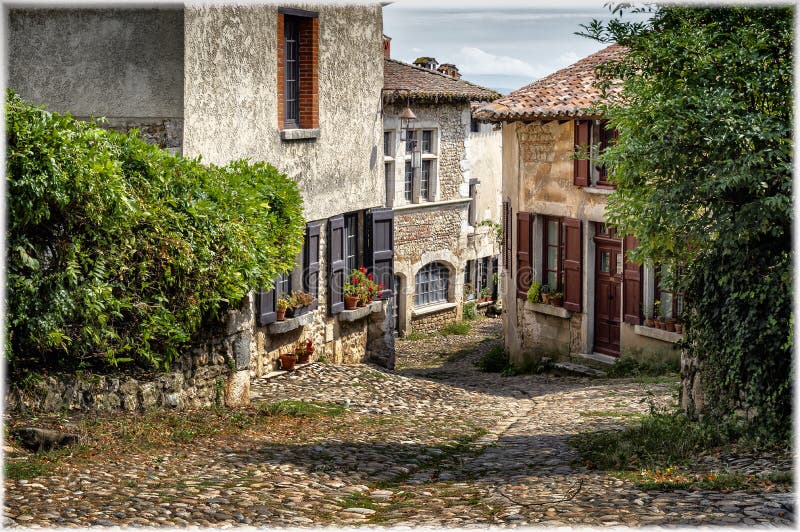 Ancient Buildings in the Medieval Village Perouges, France Stock Photo ...