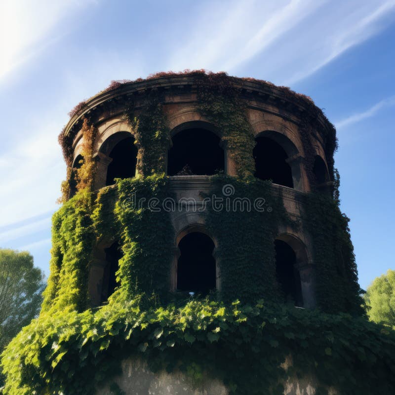 Ancient Building Overgrown with Ivy Under a Clear Blue Sky Stock ...