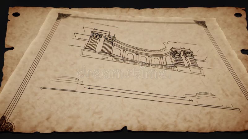Ancient Building Project Taking Shape on Old Paper Stock Footage ...