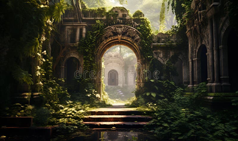 Ancient Building Rune in the Forest Ai Generative Stock Illustration ...