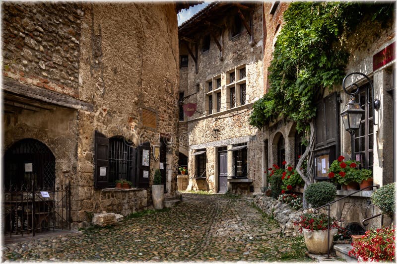 Ancient Buildings in the Medieval Village Perouges, France Editorial ...