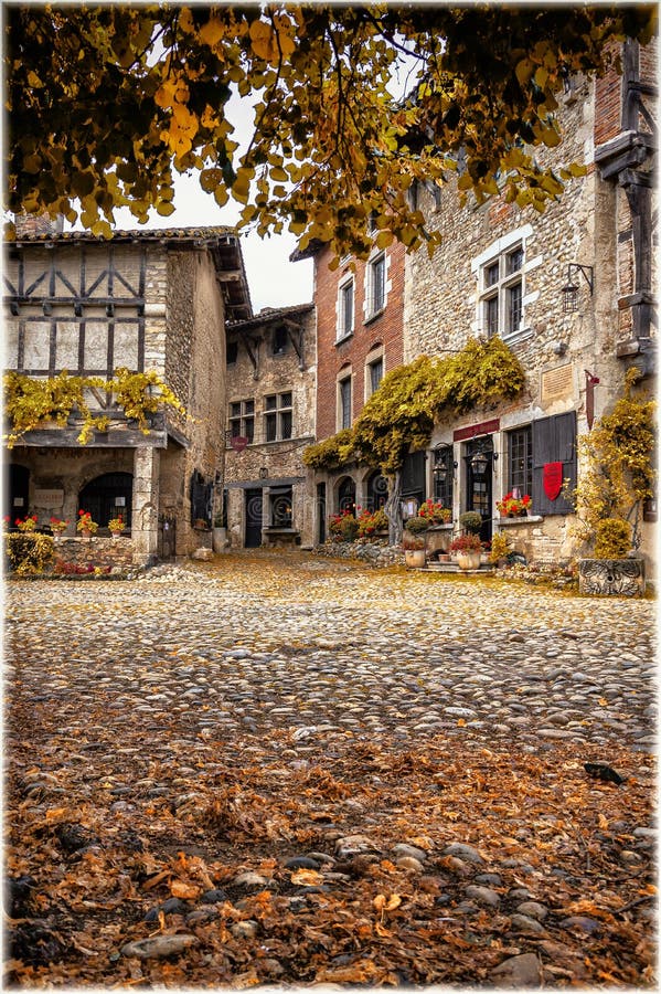 Ancient Buildings in the Medieval Village Perouges, France Editorial ...