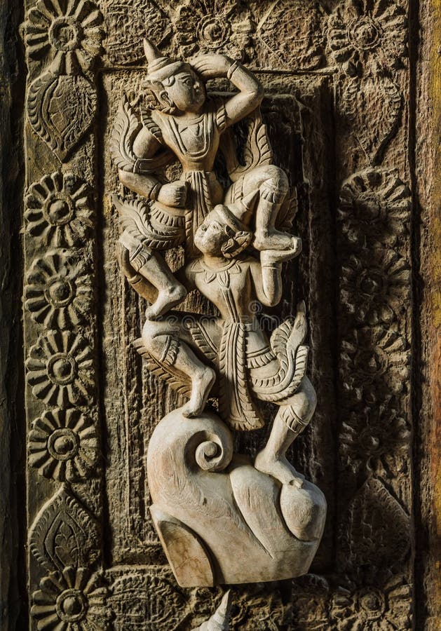 Ancient Burmese Wood Carving Stock Photo - Image of teak, mandalay ...