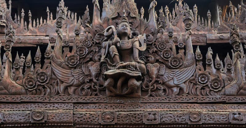 Ancient Burmese Wood Carving Stock Image - Image of brown, burmese ...