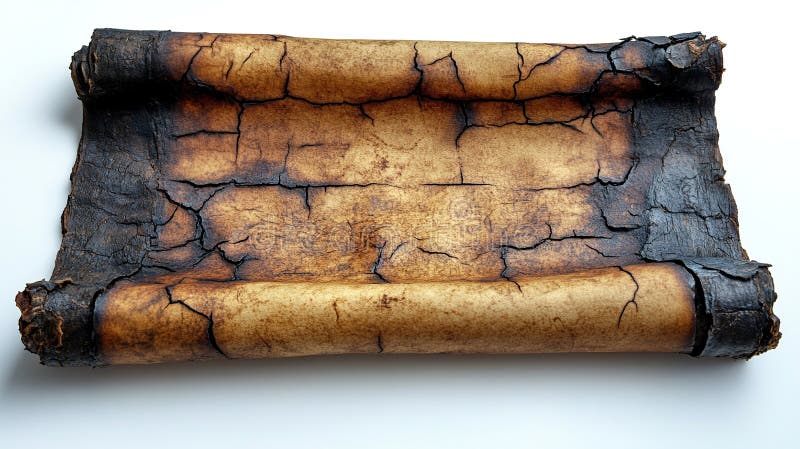 Ancient, Burnt, Cracked Parchment Scroll Isolated on White Background ...