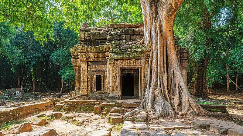 Ancient Cambodian Jungle Temple Ruins Overgrown with Tree Roots Stock ...