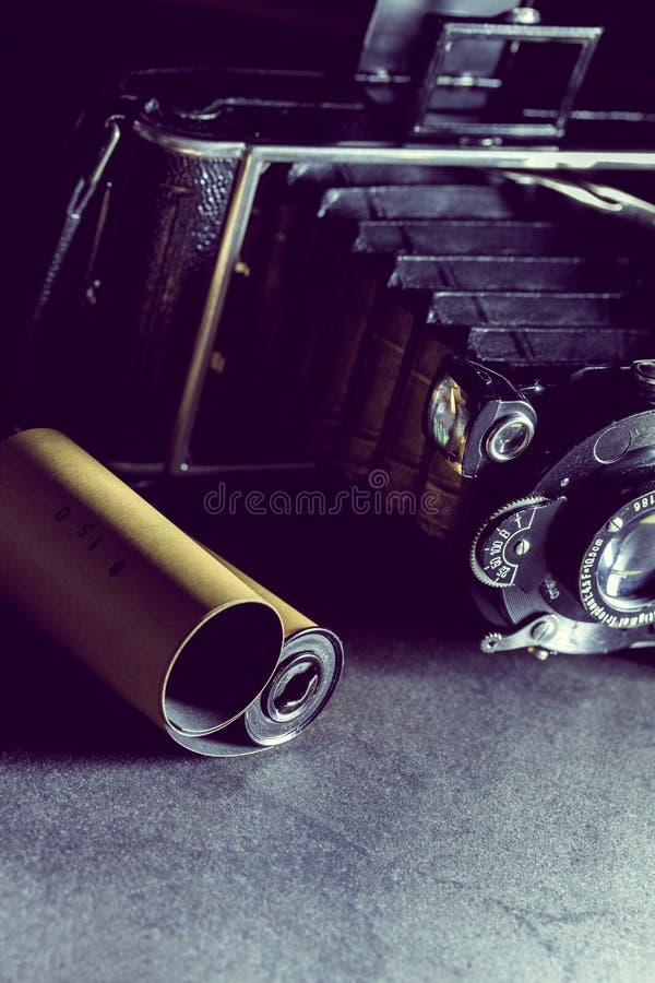 Ancient camera with film stock image. Image of viewfinder - 174573455