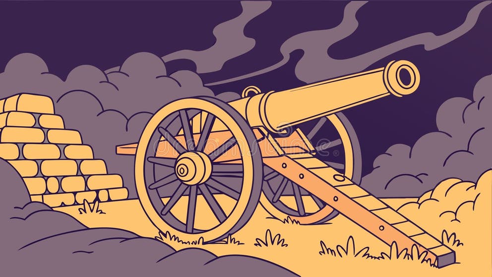 Ancient Cannon on Elevated Platform, Defensive Structure, Vector Design ...