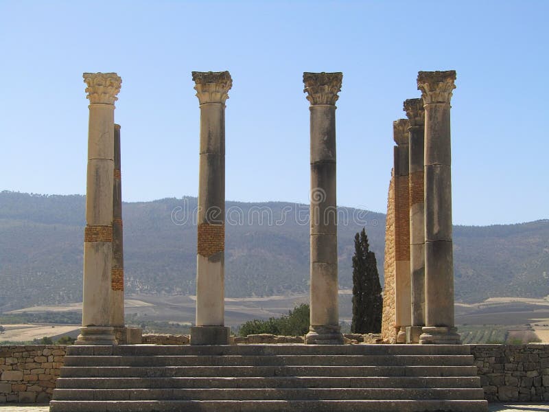 Ancient Capitol Temple, Volubilis, Marocco Stock Photo - Image of tower ...