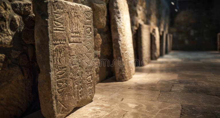 Ancient Carved Stone Tablets in a Row Stock Illustration - Illustration ...