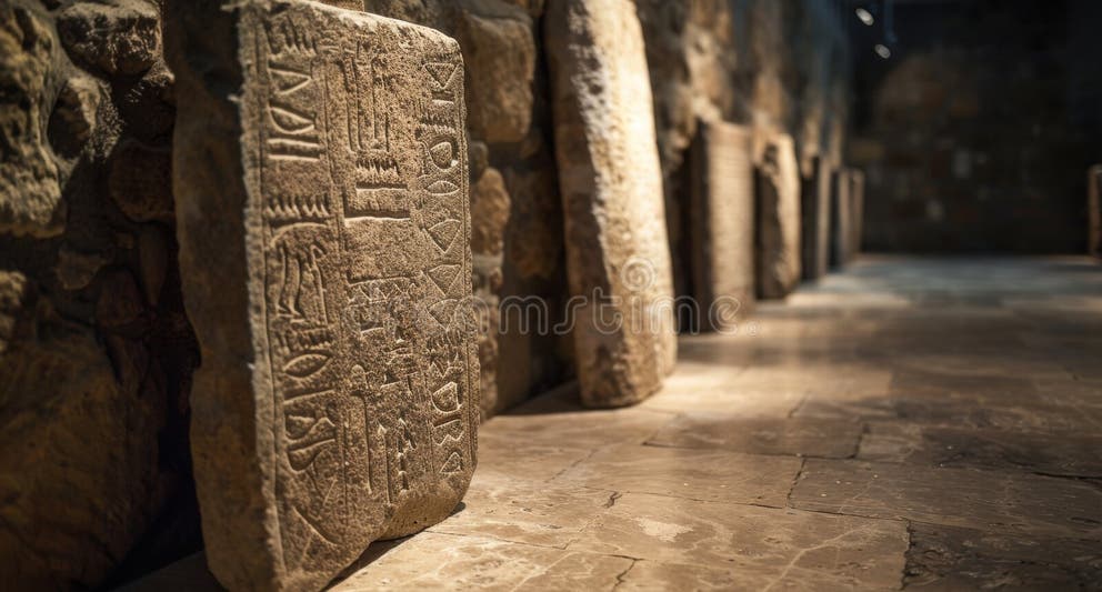 Ancient Carved Stone Tablets in a Row Stock Illustration - Illustration ...