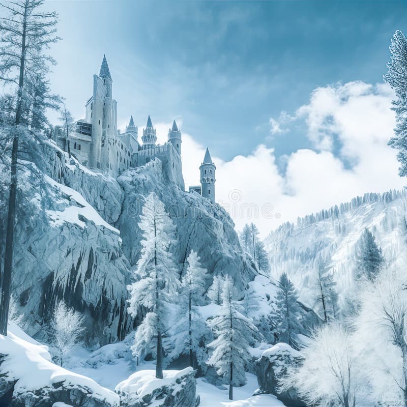 Ancient Castle, on the Background of Alpine Rocks, High Towers with ...