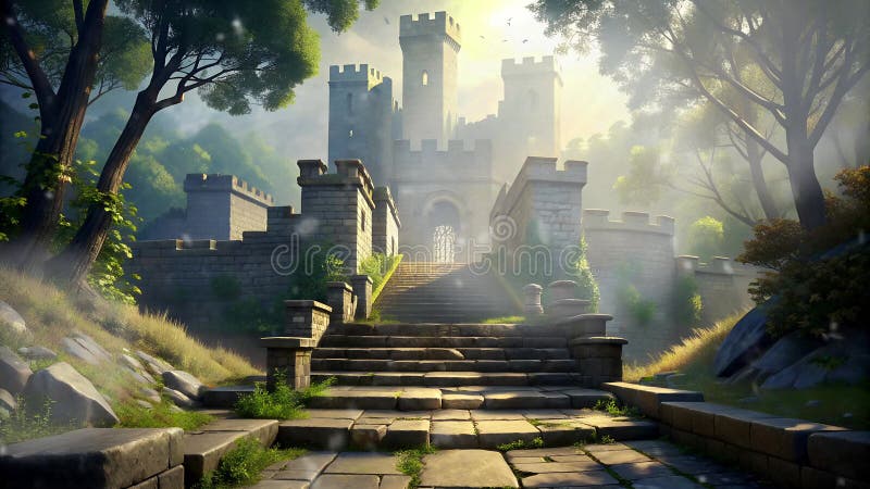 Ancient Castle with 2 Big Trees and Snowfall Stock Video - Video of ...