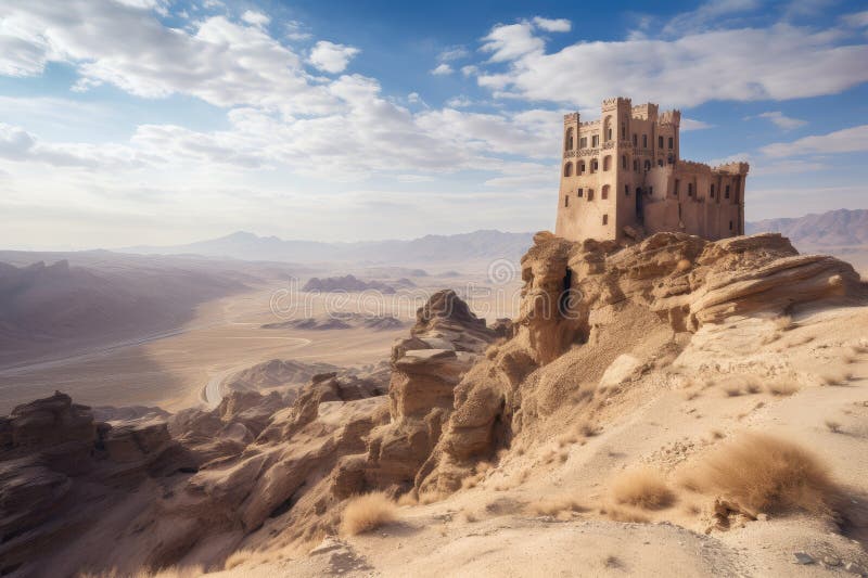 Ancient Castle on a Cliff, Overlooking the Vast Desert Landscape Stock ...
