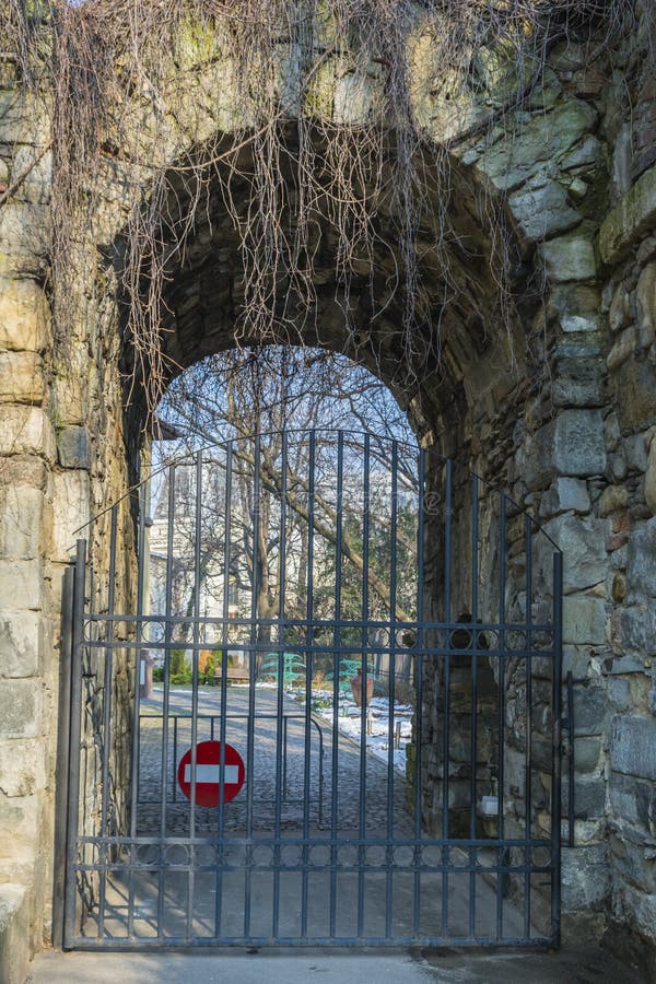 Ancient Castle Gate Over Access Denied Sign Stock Photos - Free ...