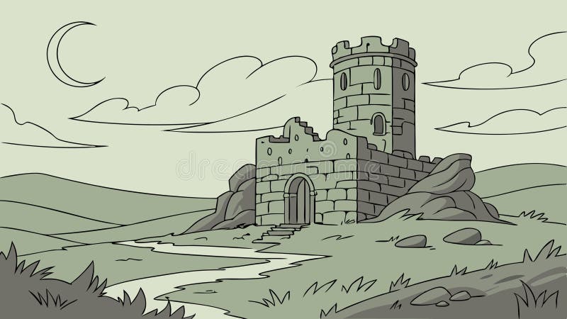 Ancient Castle Tower Under a Crescent Moon, Vector Design Generative AI ...