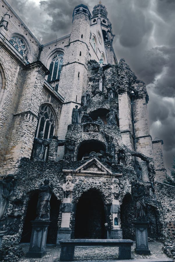 Ominous Dark Cathedral with a Dramatic Sky on the Background Stock ...