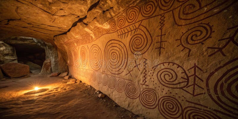 Ancient Cave Art Displaying Intricate Patterns in a Hidden Underground ...