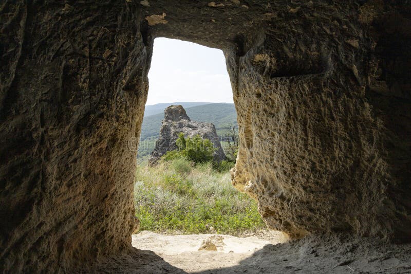 Ancient Cave City, Baqla, View from Inside the Cave Stock Photo - Image ...