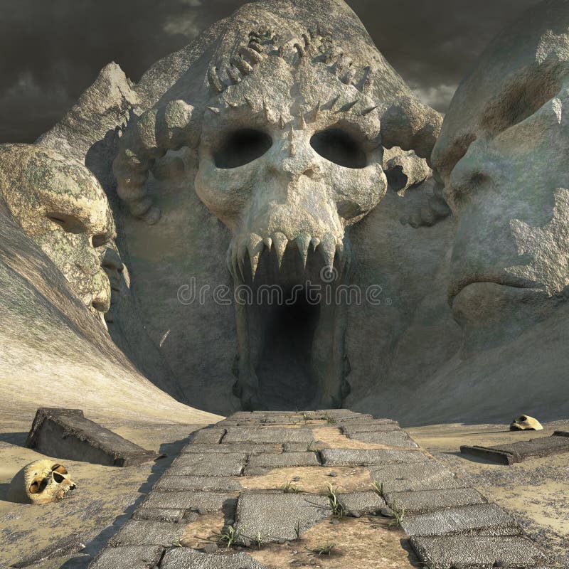 Ancient cave of horror stock illustration. Illustration of column ...