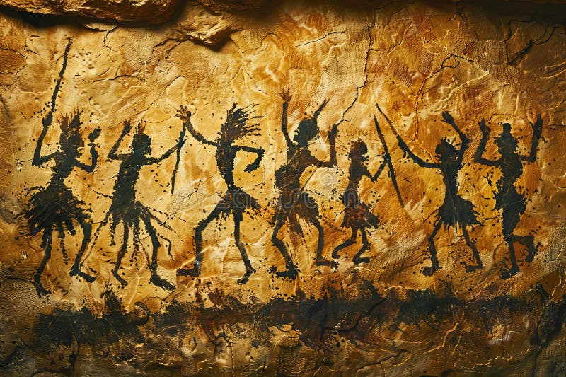 Ancient Cave Painting Depicting Tribal Dance Stock Illustration ...