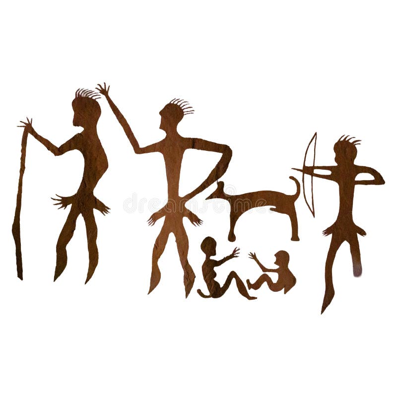 Ancient Cave Painting of Silhouettes of People Dancing and Jumping ...