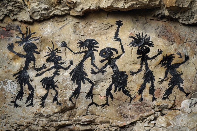 Ancient Cave Paintings Depicting Tribal Dance Stock Illustration ...