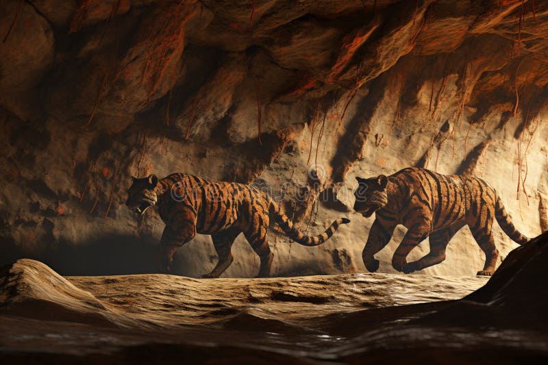Ancient Cave Paintings of Sabertoothed Tigers Octa Stock Illustration ...