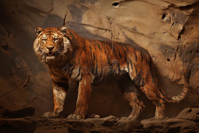 Ancient Cave Paintings of Sabertoothed Tigers Octa Stock Illustration ...