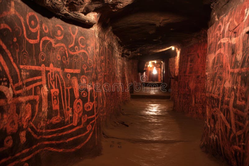Ancient Cave Paintings on the Walls of a Labyrinth Stock Image - Image ...