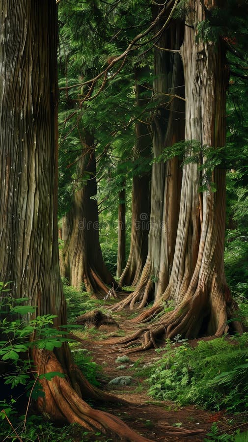 Ancient Cedar Forests with Centuries-old Giants Stock Illustration ...