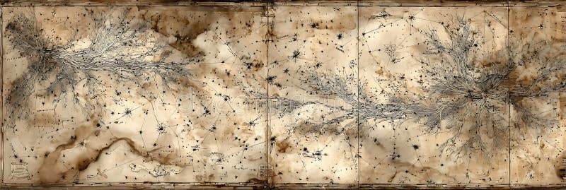 Ancient Celestial Map Charting Cosmic Rivers Across Starry Voids Stock ...