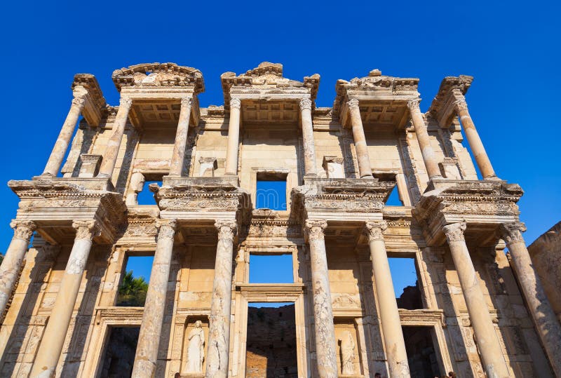 Ancient Celsius Library in Ephesus Turkey Stock Image - Image of ...