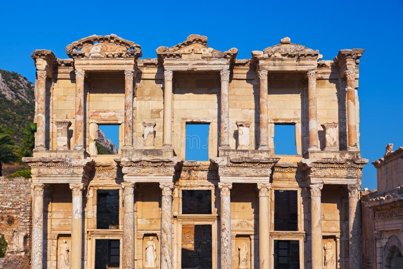 Ancient Celsius Library in Ephesus Turkey Stock Image - Image of ...