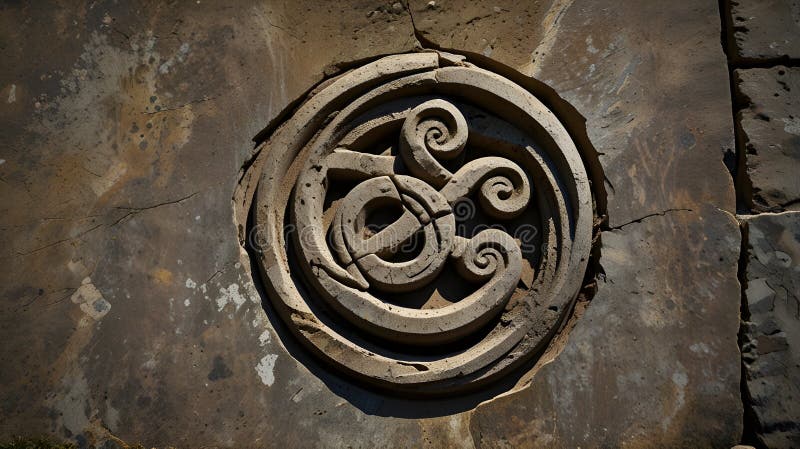 Ancient Celtic Triskelion Symbol Carved into Weathered Stone Stock ...