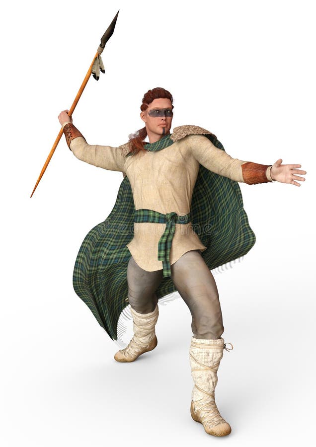 Celtic Warrior Attacks with Spear, 3D Illustration Stock Illustration ...