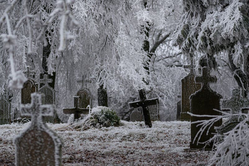 Ancient cemetery in winter stock image. Image of cemetery - 204821759