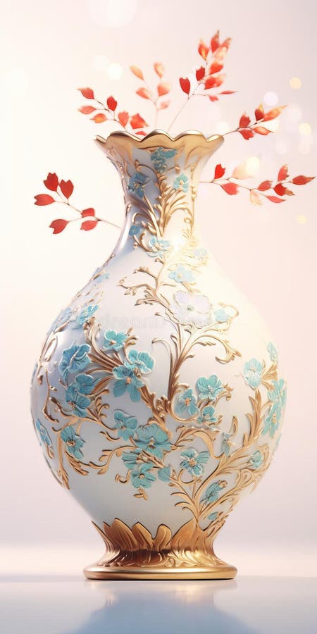 Ancient Ceramic Vase with Floral Pattern on White Background Stock ...